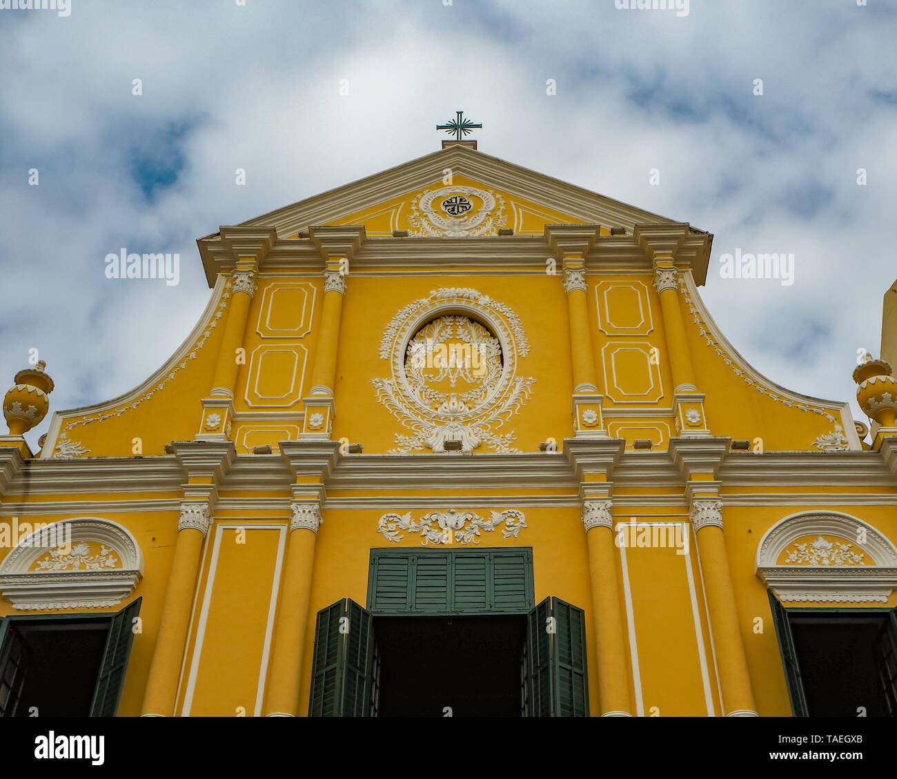MACAU, CHINA - NOVEMBER 2018: Yellow facade with shutters of the St ...
