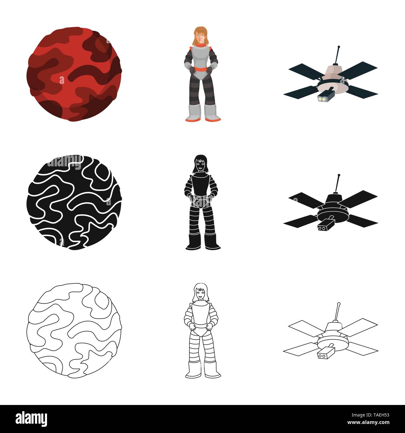 Vector illustration of astronomy and technology sign. Collection of ...