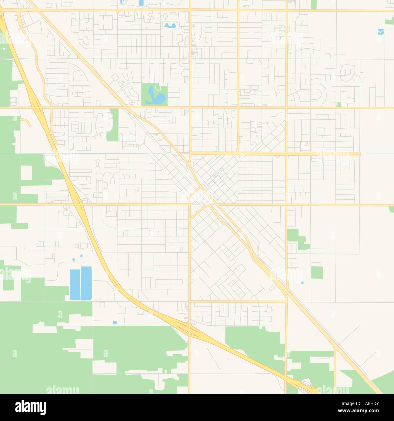 Empty vector map of Turlock, California, USA, printable road map ...