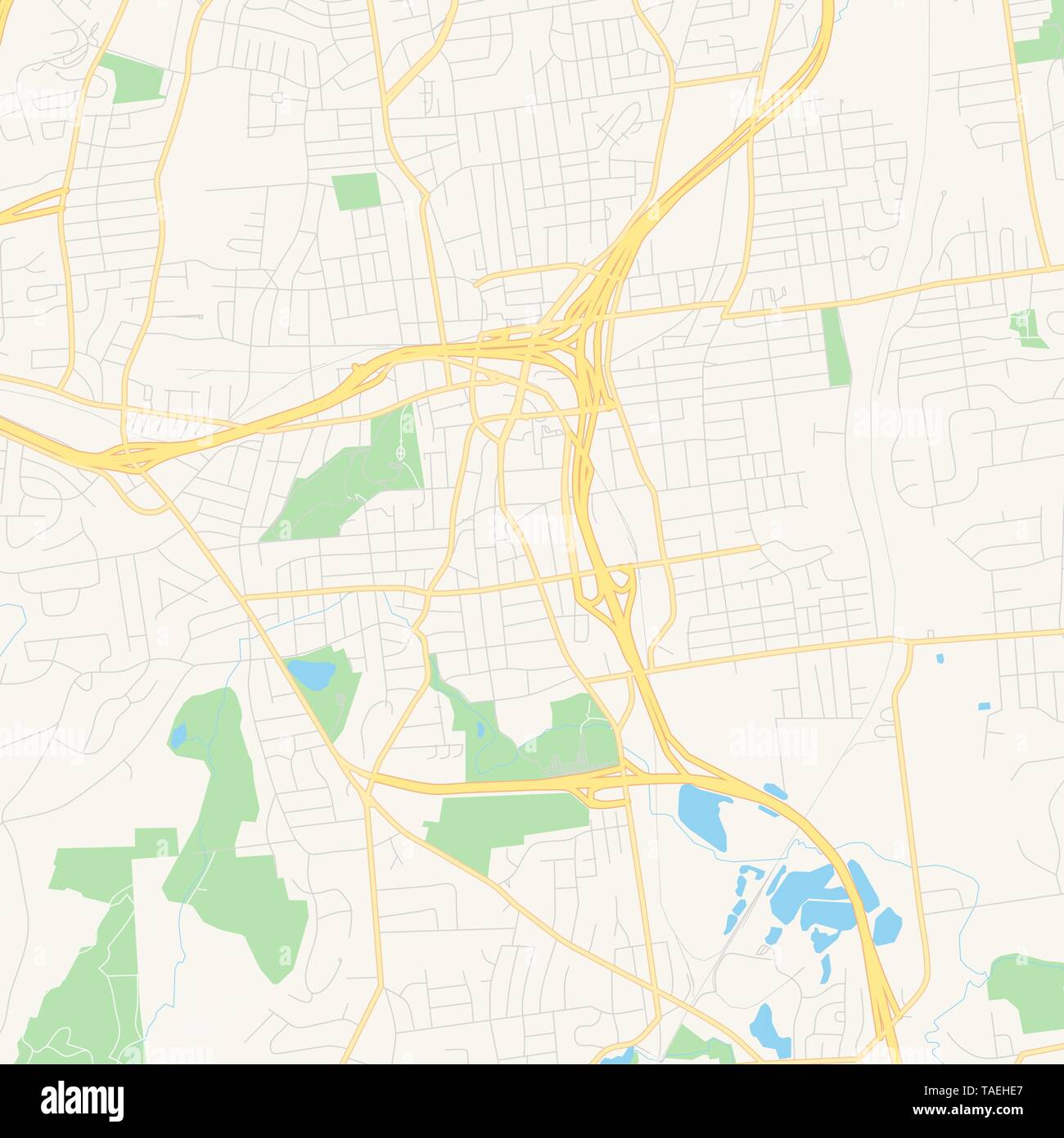 Empty vector map of New Britain, Connecticut, USA, printable road map ...