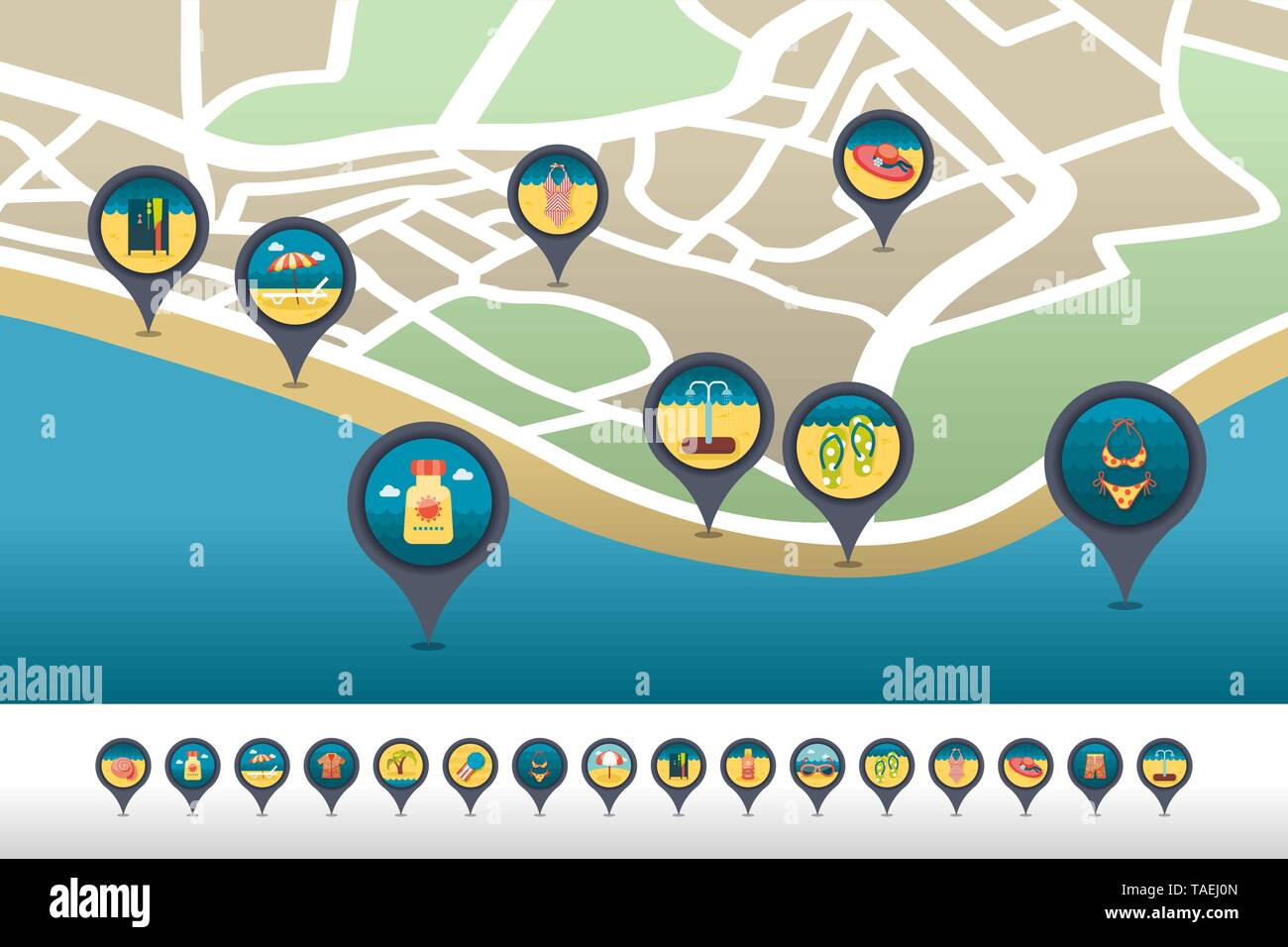 Beach pin map icon located on the map. Summer time Map pointer. Map ...