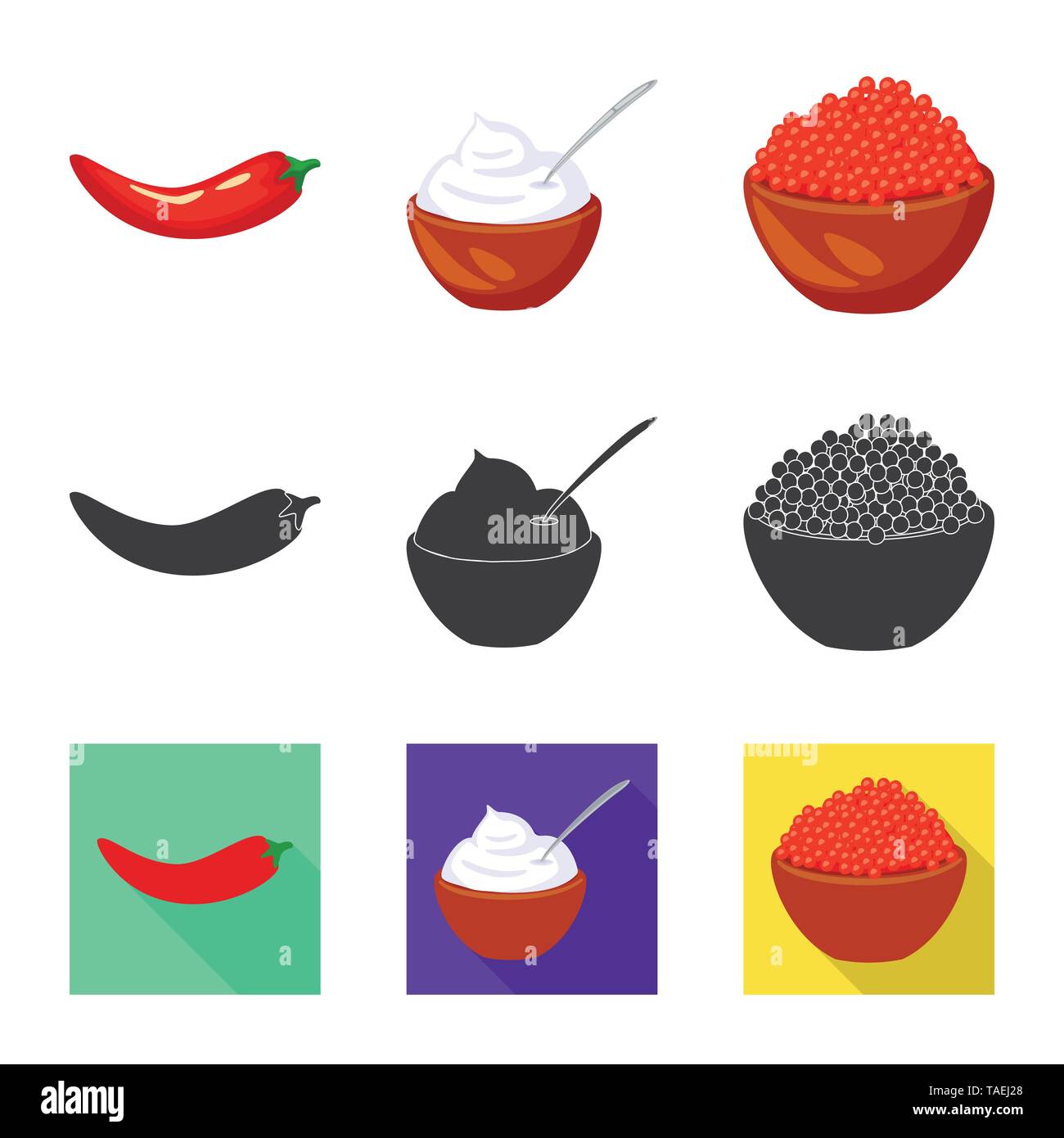 Vector illustration of taste and product symbol. Set of taste and ...