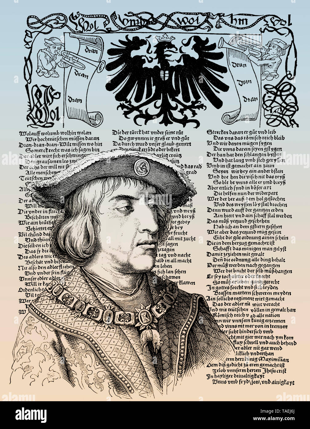 Maximilian I von Habsburg with Propaganda leaflet, 1507, Emperor of the ...
