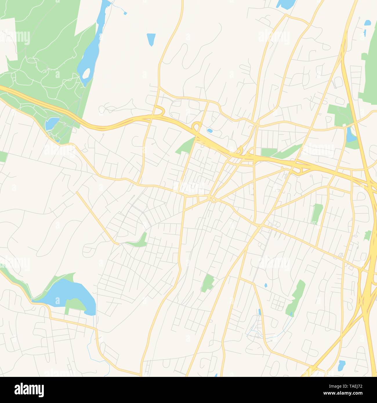 Empty vector map of Meriden, Connecticut, USA, printable road map ...
