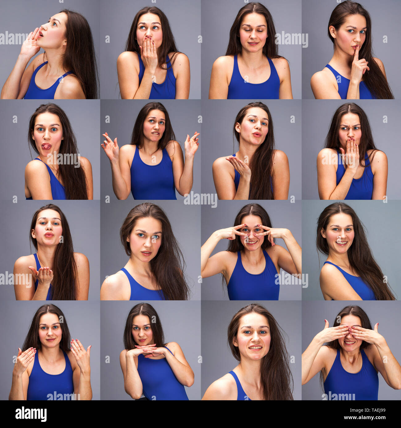 Model tests - a collage of emotions - portrait of a young beautiful ...