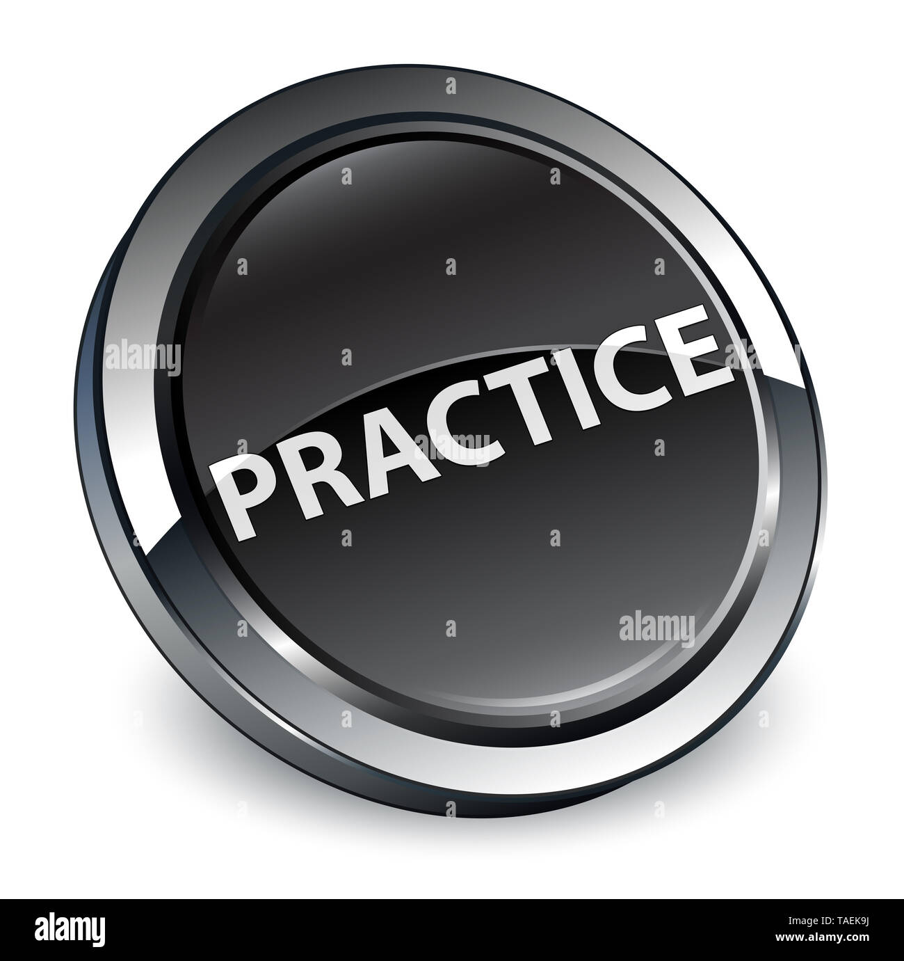 Practice isolated on 3d black round button abstract illustration Stock ...