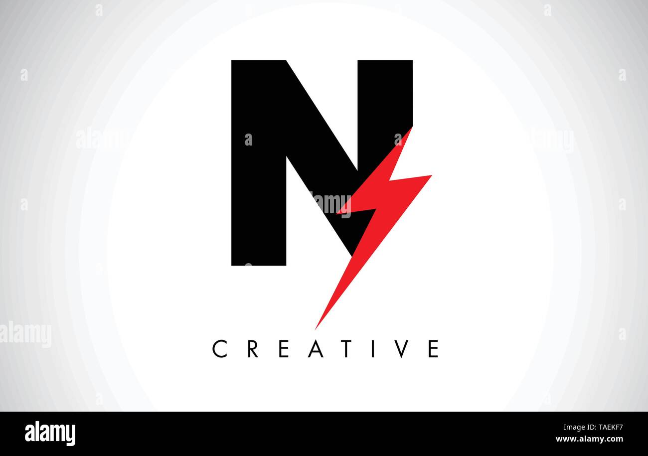 N Letter Logo Design With Lighting Thunder Bolt. Electric Bolt Letter ...