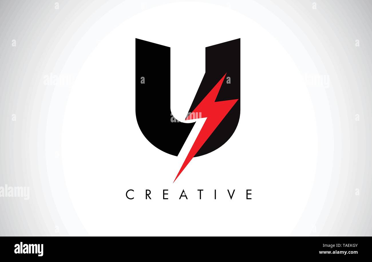 U Letter Logo Design With Lighting Thunder Bolt. Electric Bolt Letter ...