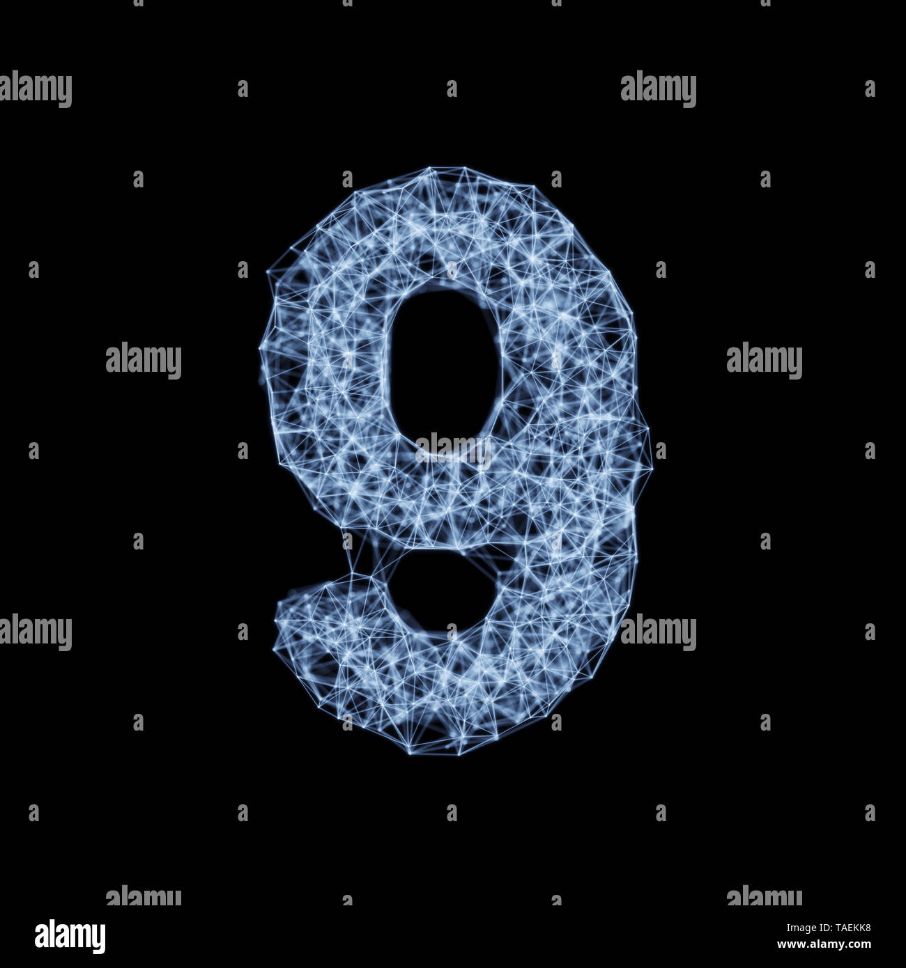 Abstract mesh line and point light digit number character 9 nine font ...