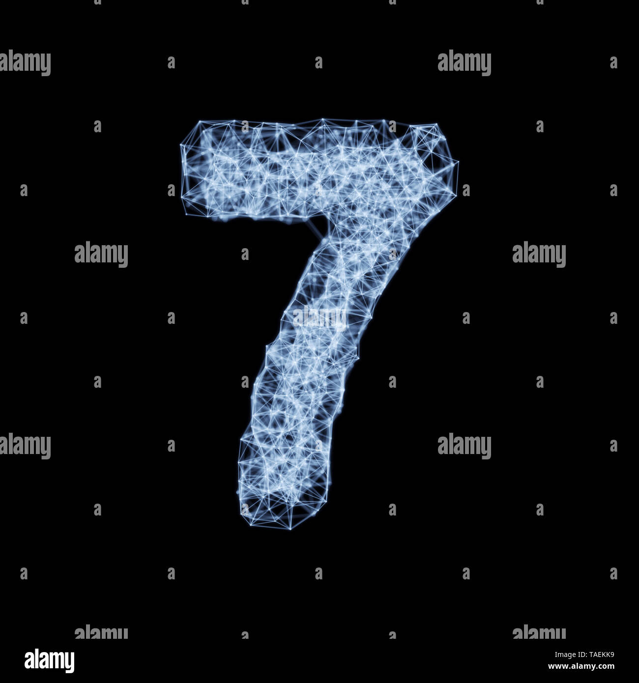 Abstract mesh line and point light digit number character 7 seven font ...