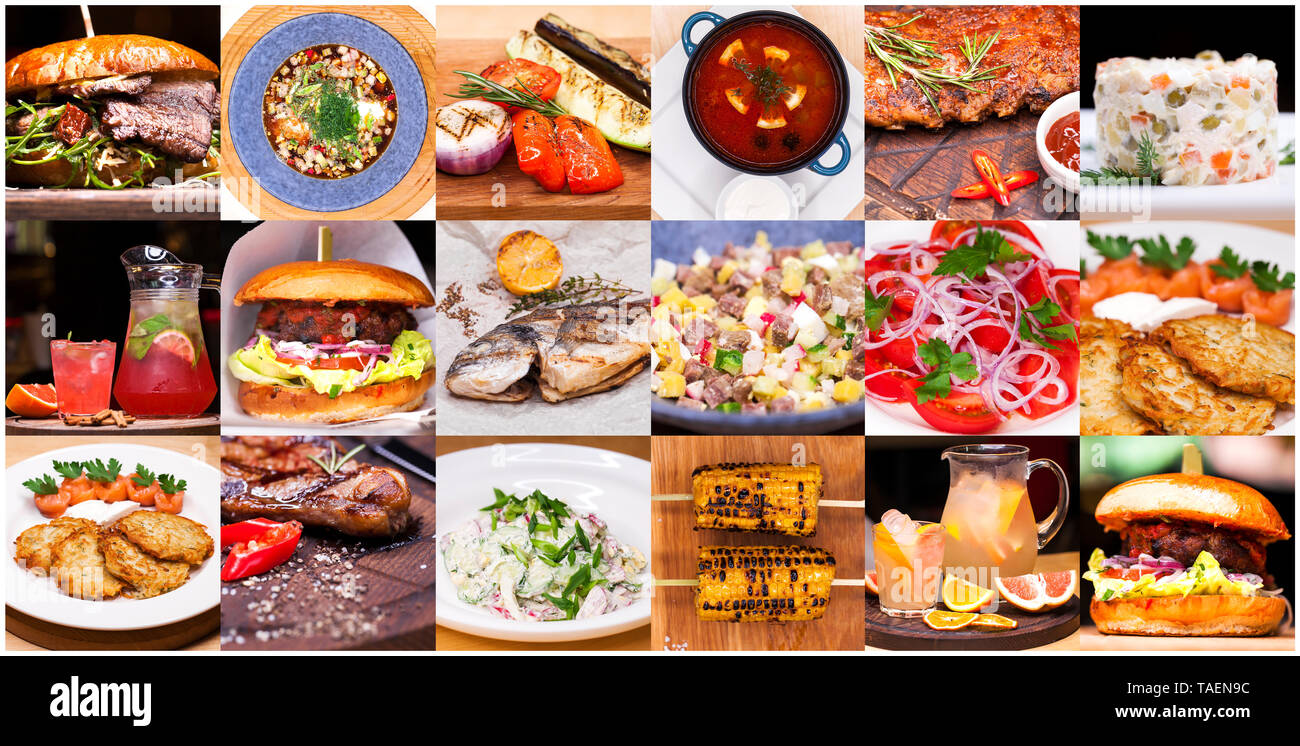 Collage of various restaurant dishes Stock Photo - Alamy