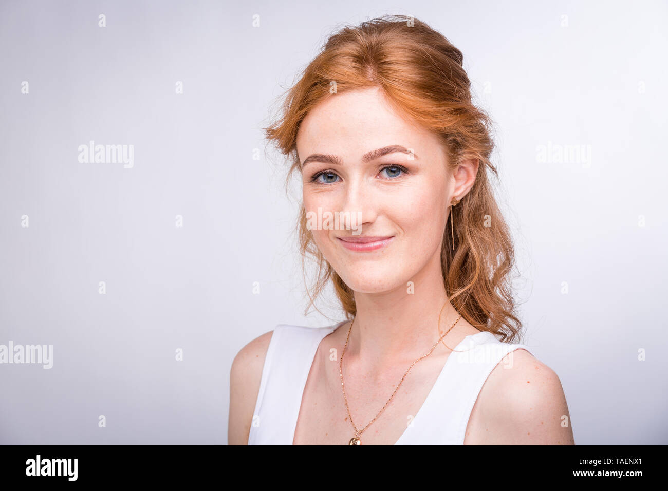 Portrait of a beautiful young woman of European, Caucasian nationality ...