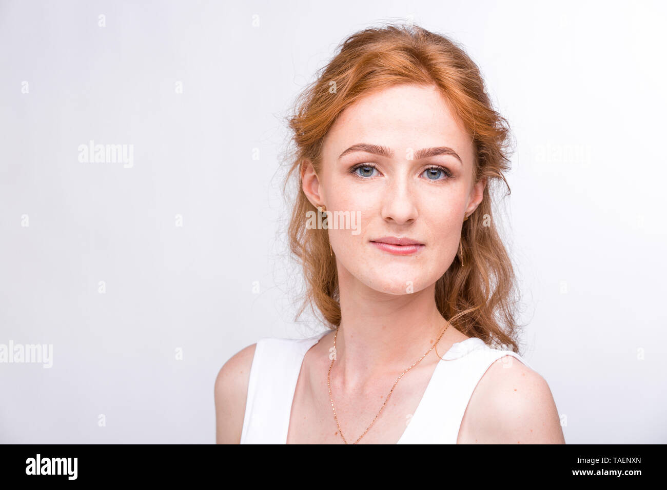 Portrait of a beautiful young woman of European, Caucasian nationality ...