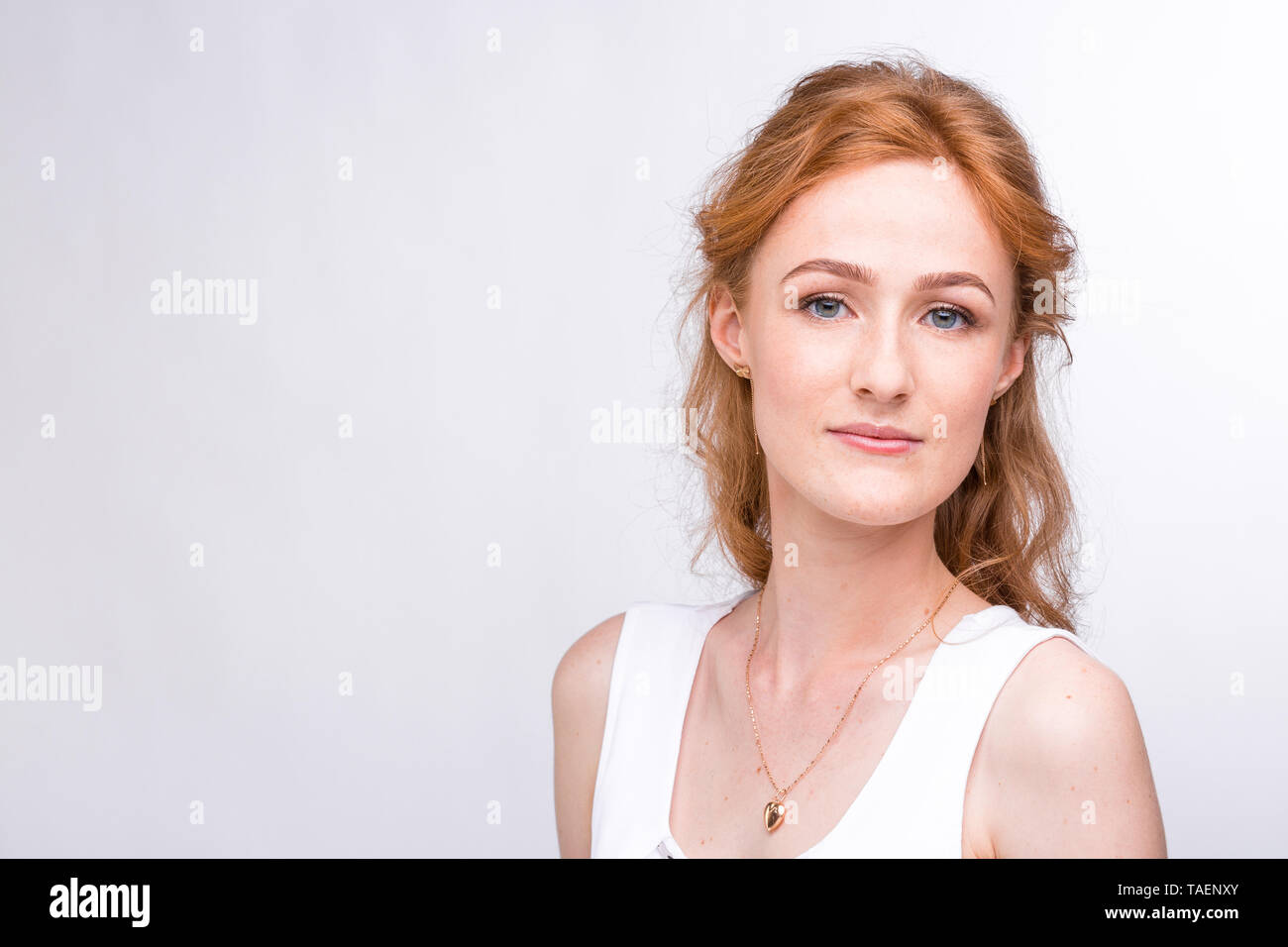 Portrait of a beautiful young woman of European, Caucasian nationality ...