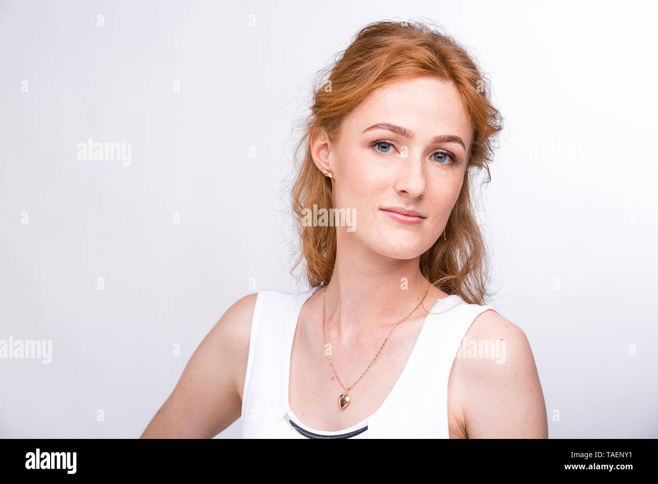Portrait of a beautiful young woman of European, Caucasian nationality ...