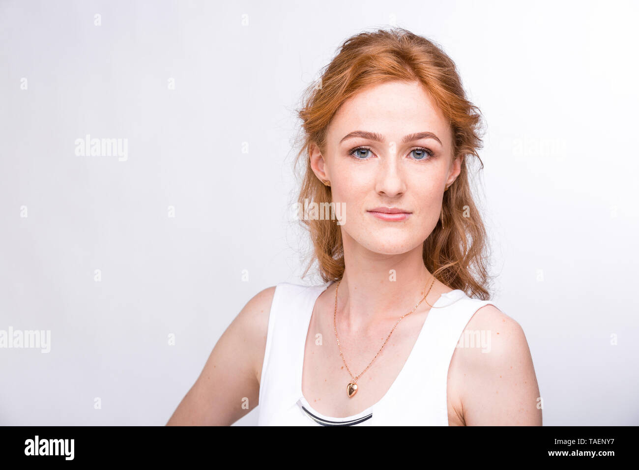 Portrait of a beautiful young woman of European, Caucasian nationality ...