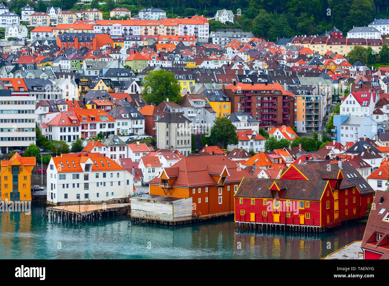 Bergen, Norway cityscape with colorful traditional houses and fjord ...