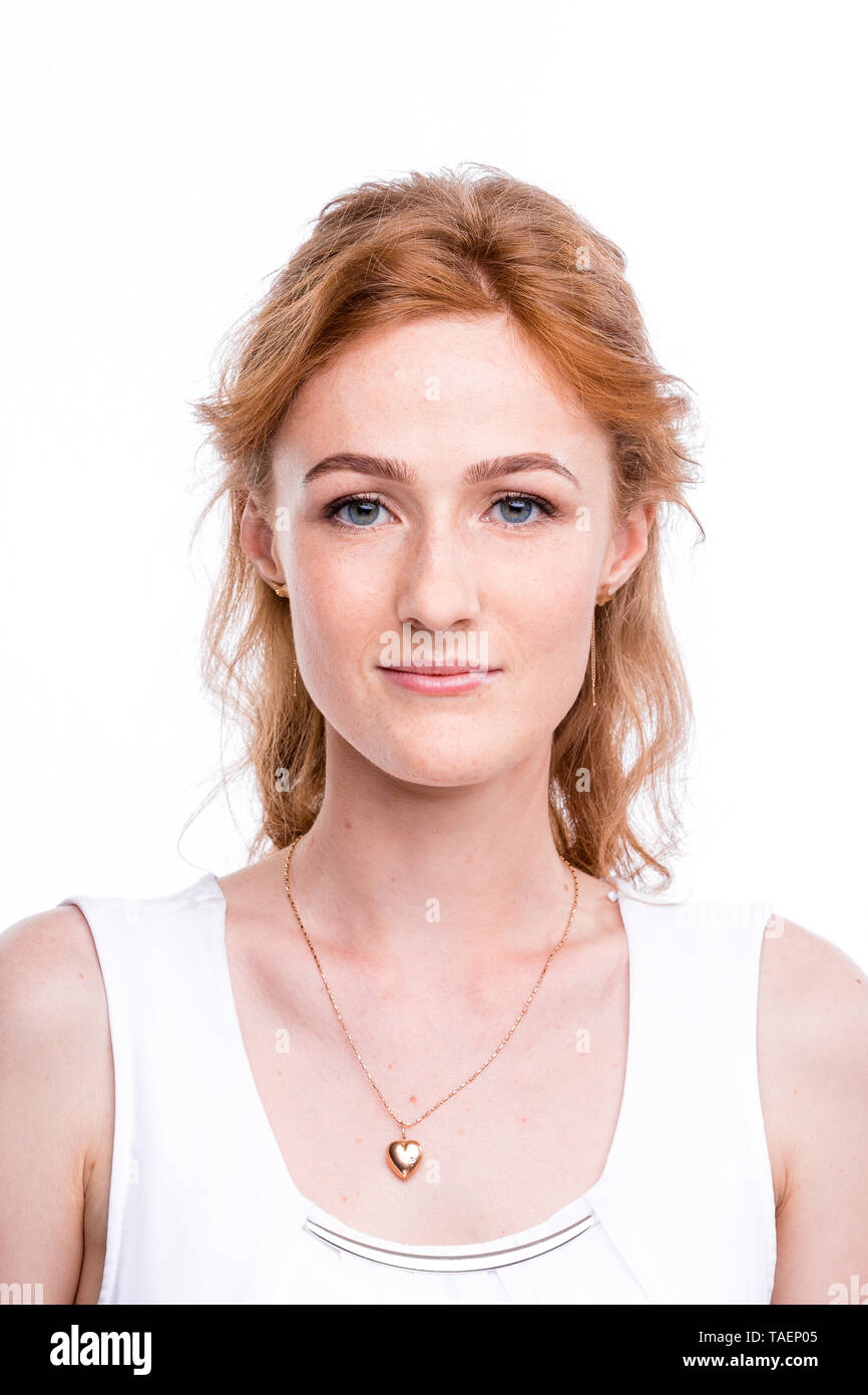 Portrait of a beautiful young woman of European, Caucasian nationality ...