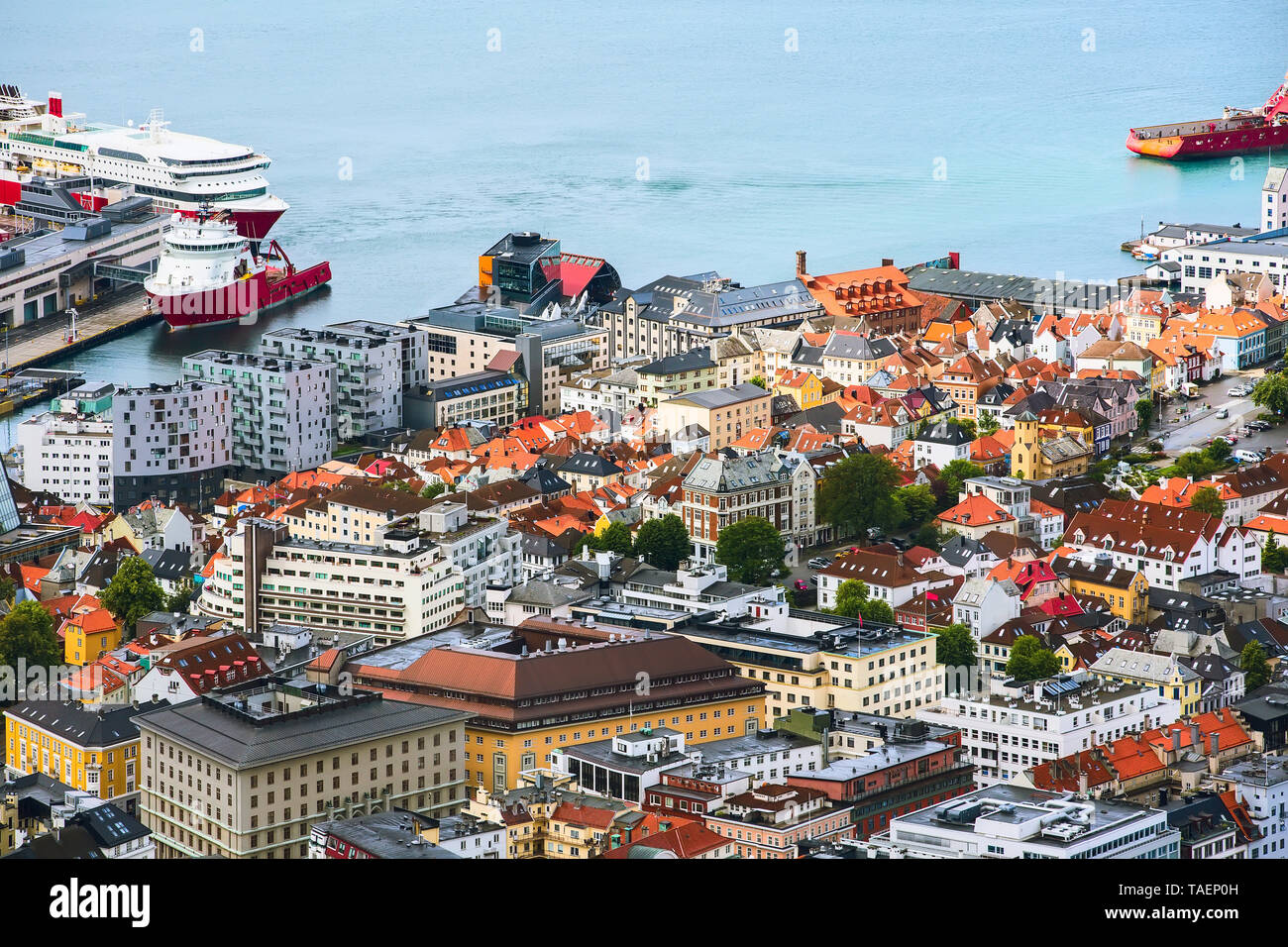 Bergen, Norway cityscape with colorful traditional houses, port and ...