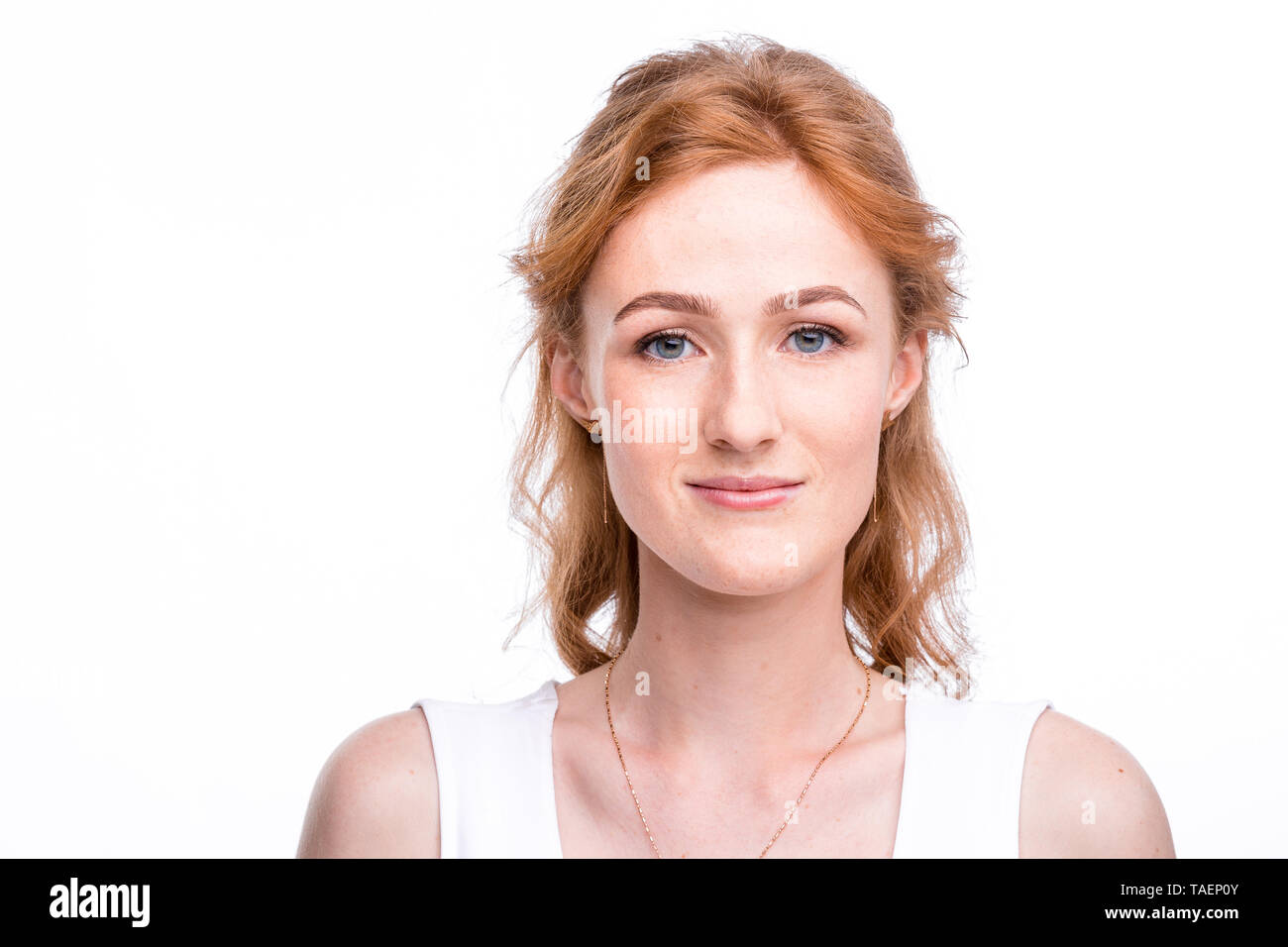 Portrait of a beautiful young woman of European, Caucasian nationality ...