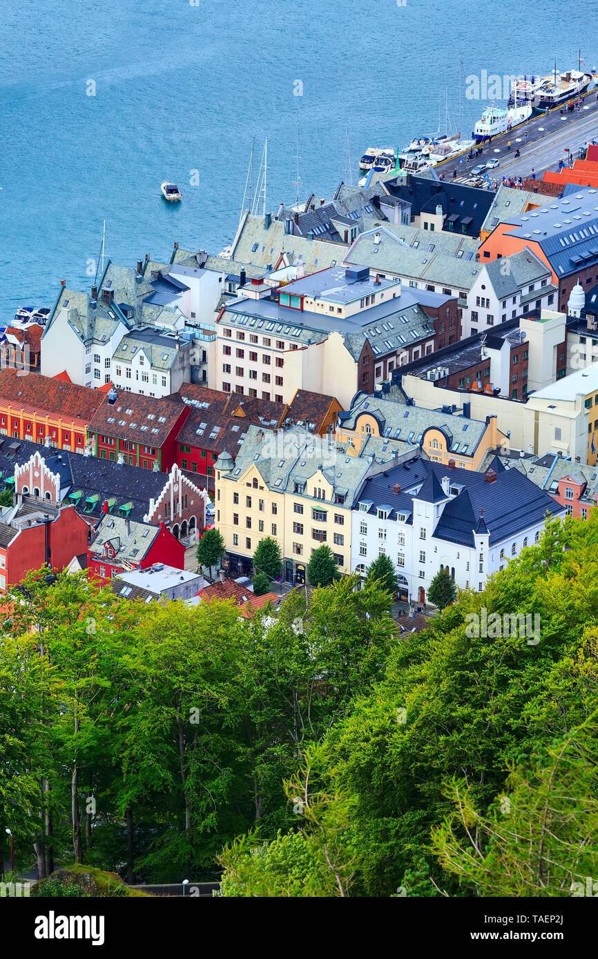 Bergen, Norway cityscape with colorful traditional houses, port and ...