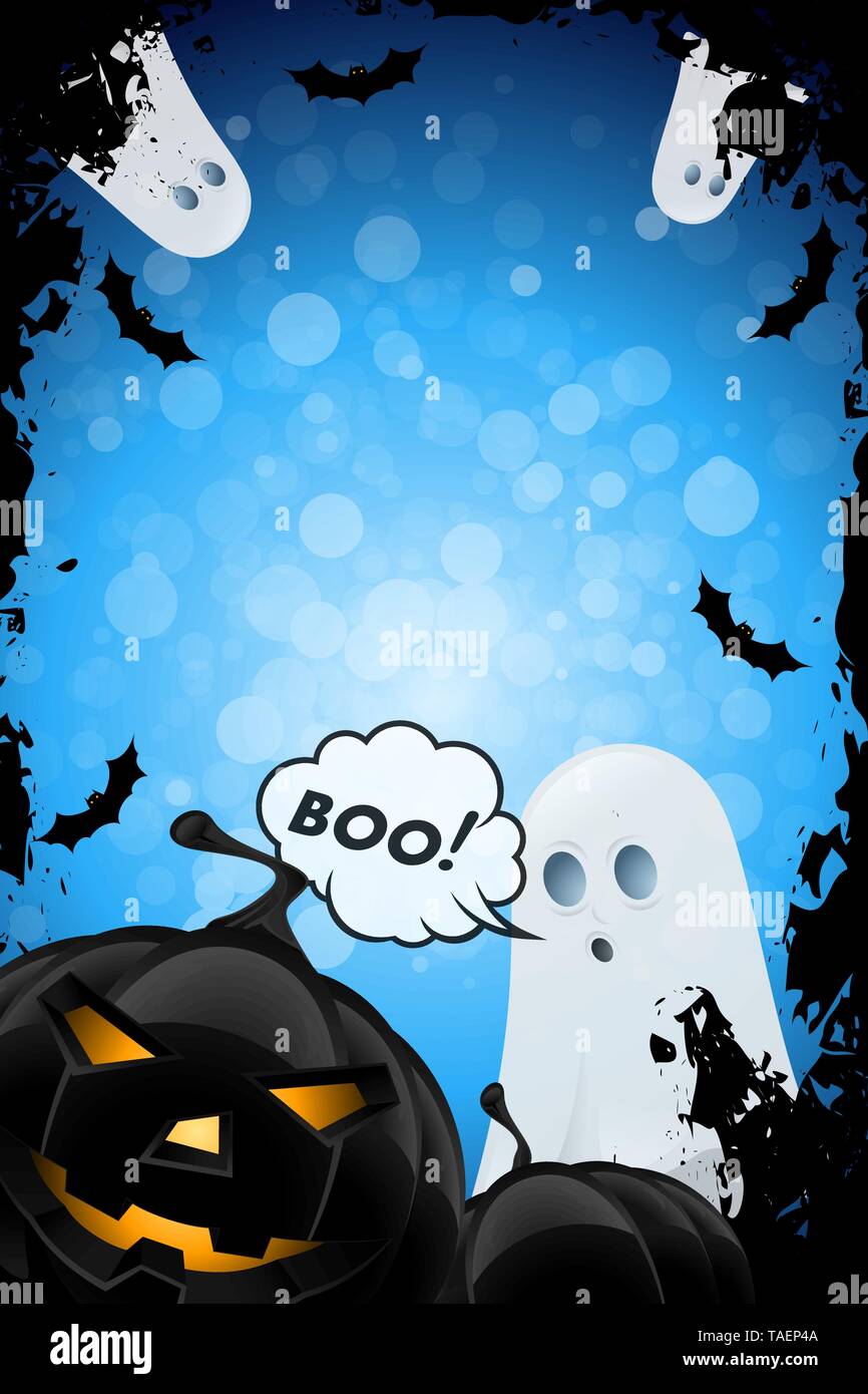 Halloween Poster with Ghosts, Bats and Pumpkins Stock Vector Image ...