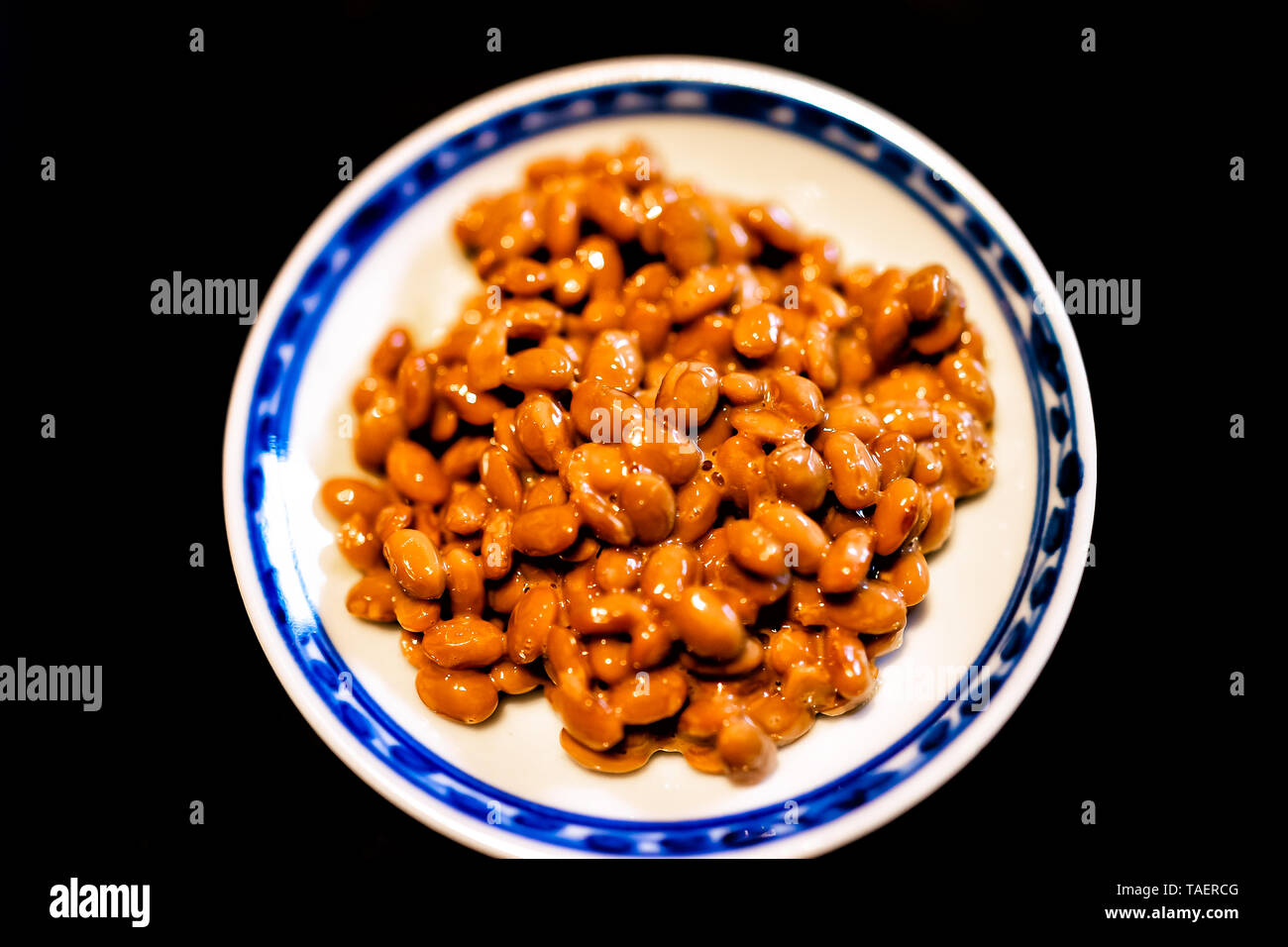 Closeup macro of Asian Japanese natto fermented soy dish meal sticky ...