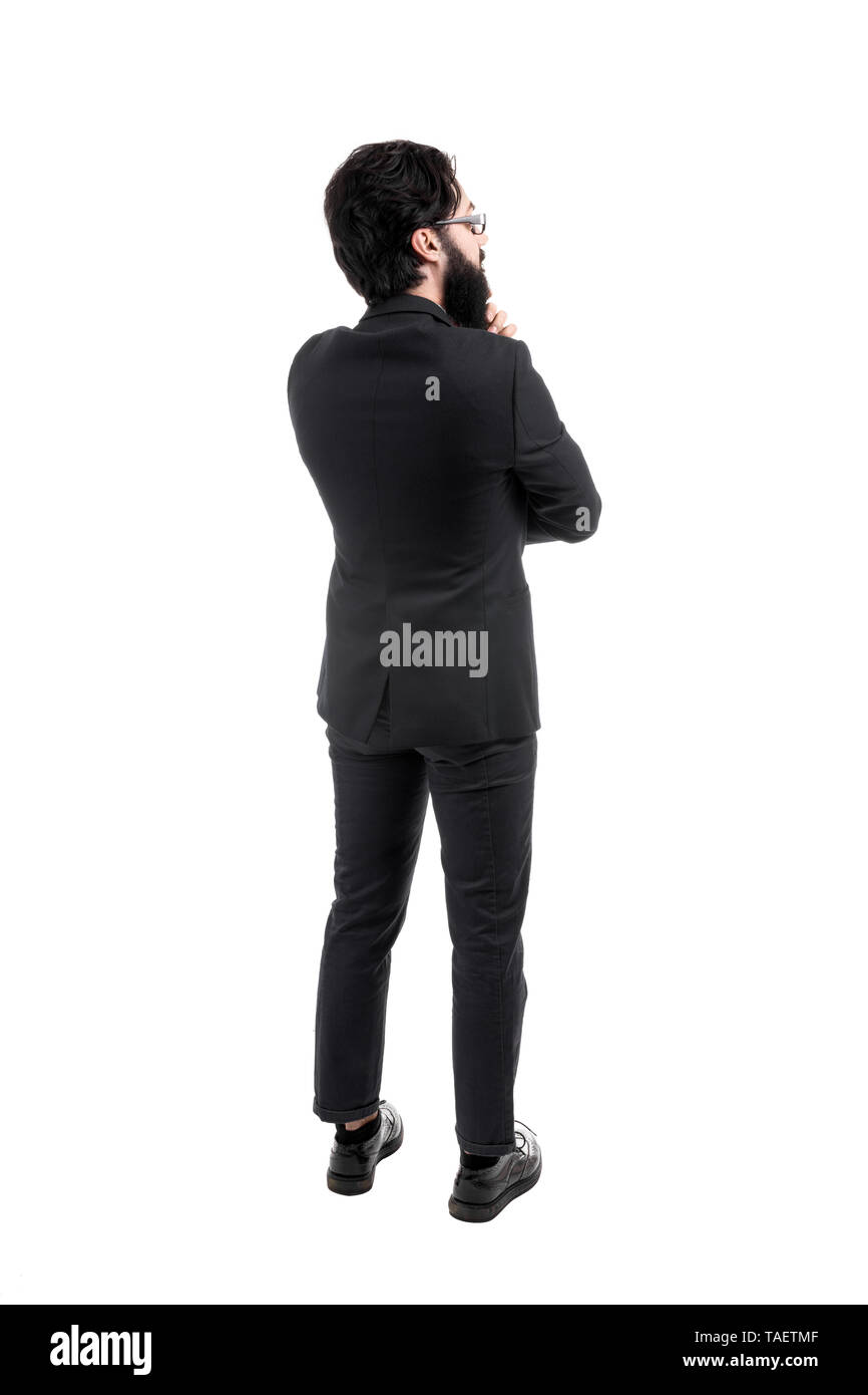 full length portrait of bearded businessman, back view, isolated on ...