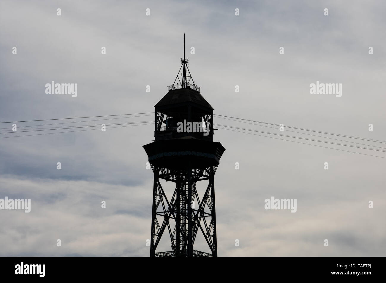 Port Vell Aerial Tramway tower (Teleferico del Puerto). Old harbor ...