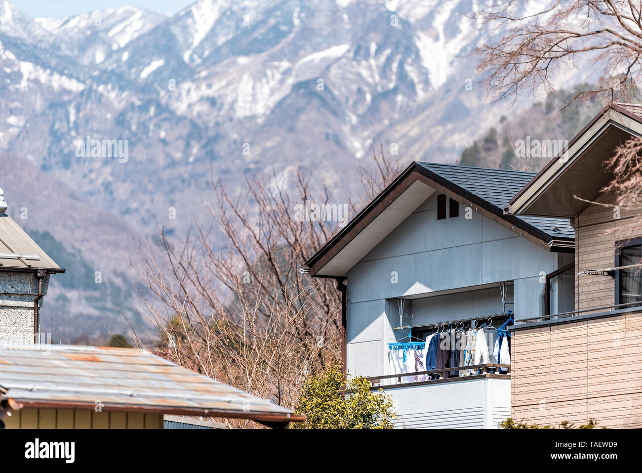 Nikko, Japan mountain in Tochigi prefecture in spring and traditional ...