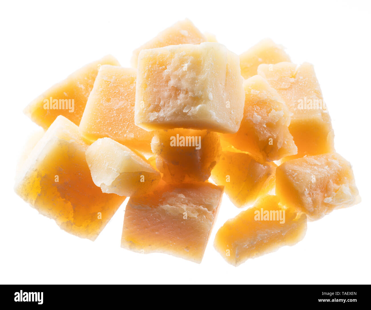 Parmesan cheese cubes isolated on white background Stock Photo - Alamy