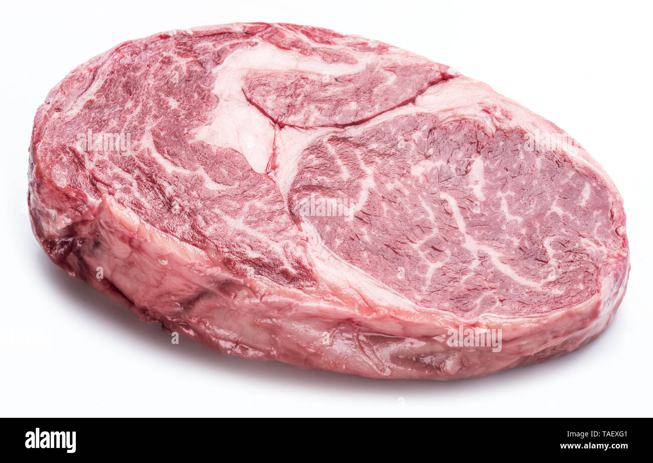 Raw Ribeye steak or beef steak isolated on white background Stock Photo ...