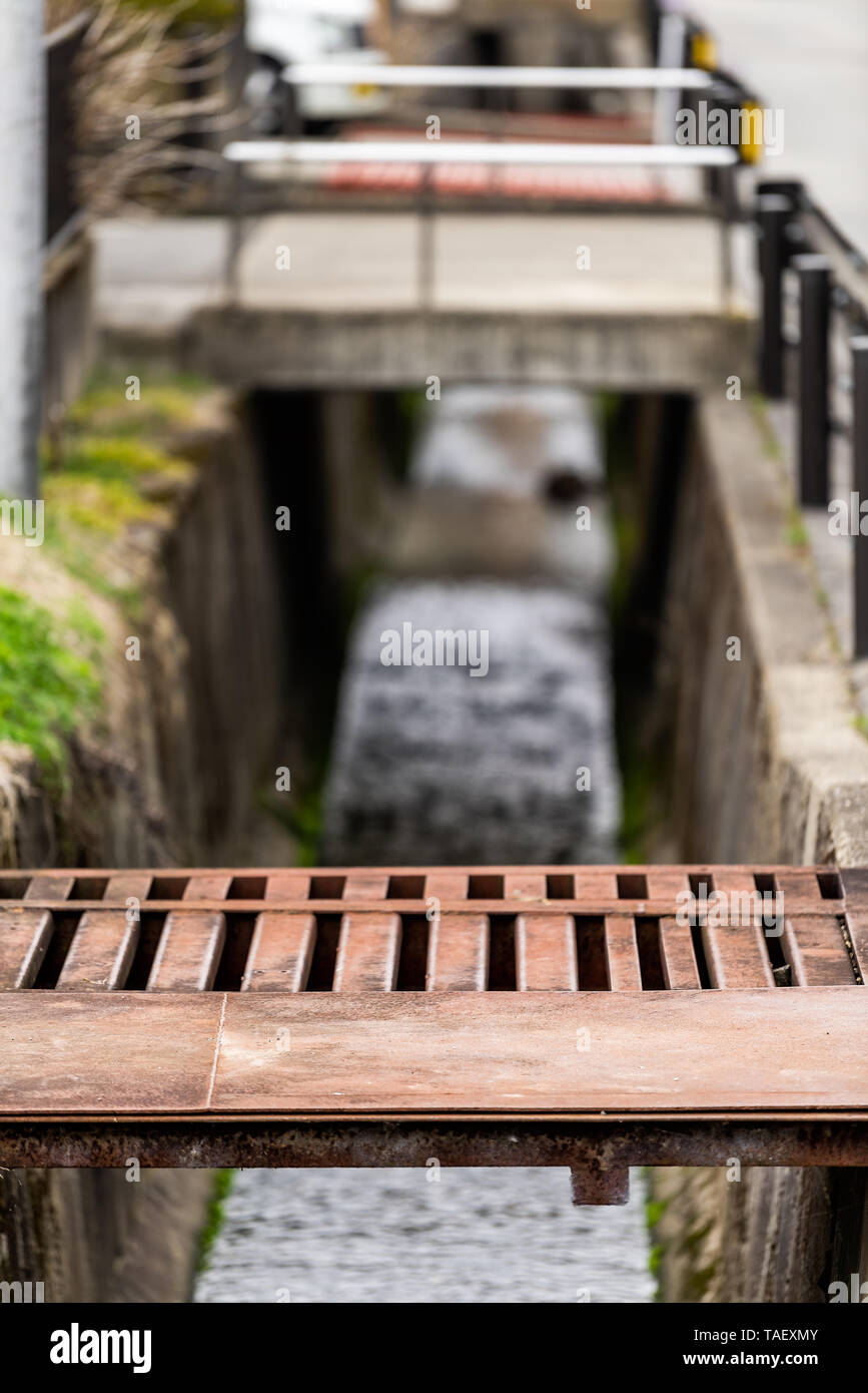 Takayama, Japan small metal bridge in Gifu prefecture closeup vertical ...