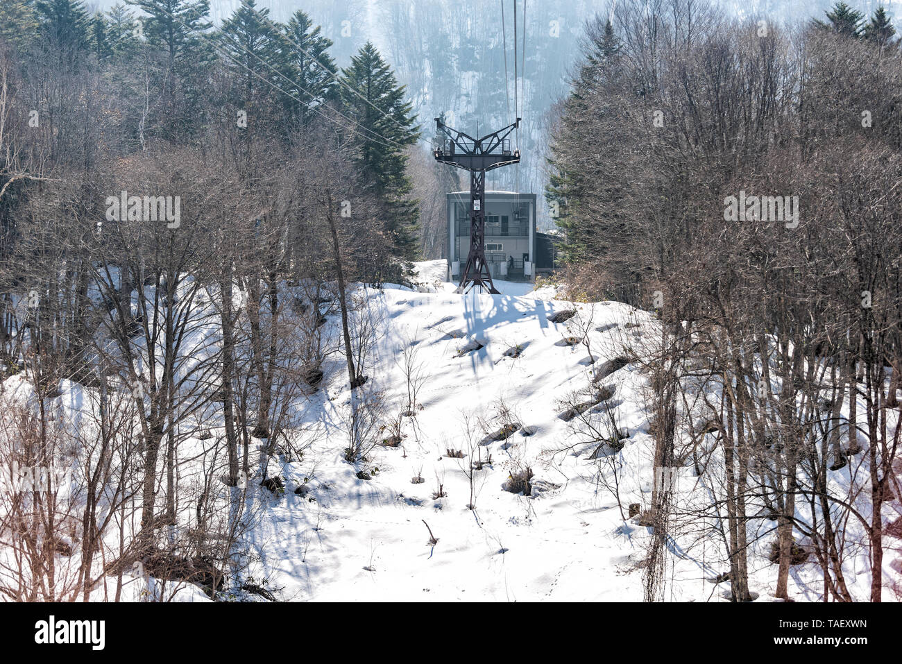 Takayama, Japan - April 8, 2019: Mountain with snow in Okuhida villages ...