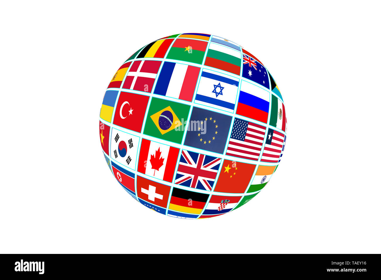 World Flags Globe Flags Of The World In Globe Isolated On White Stock