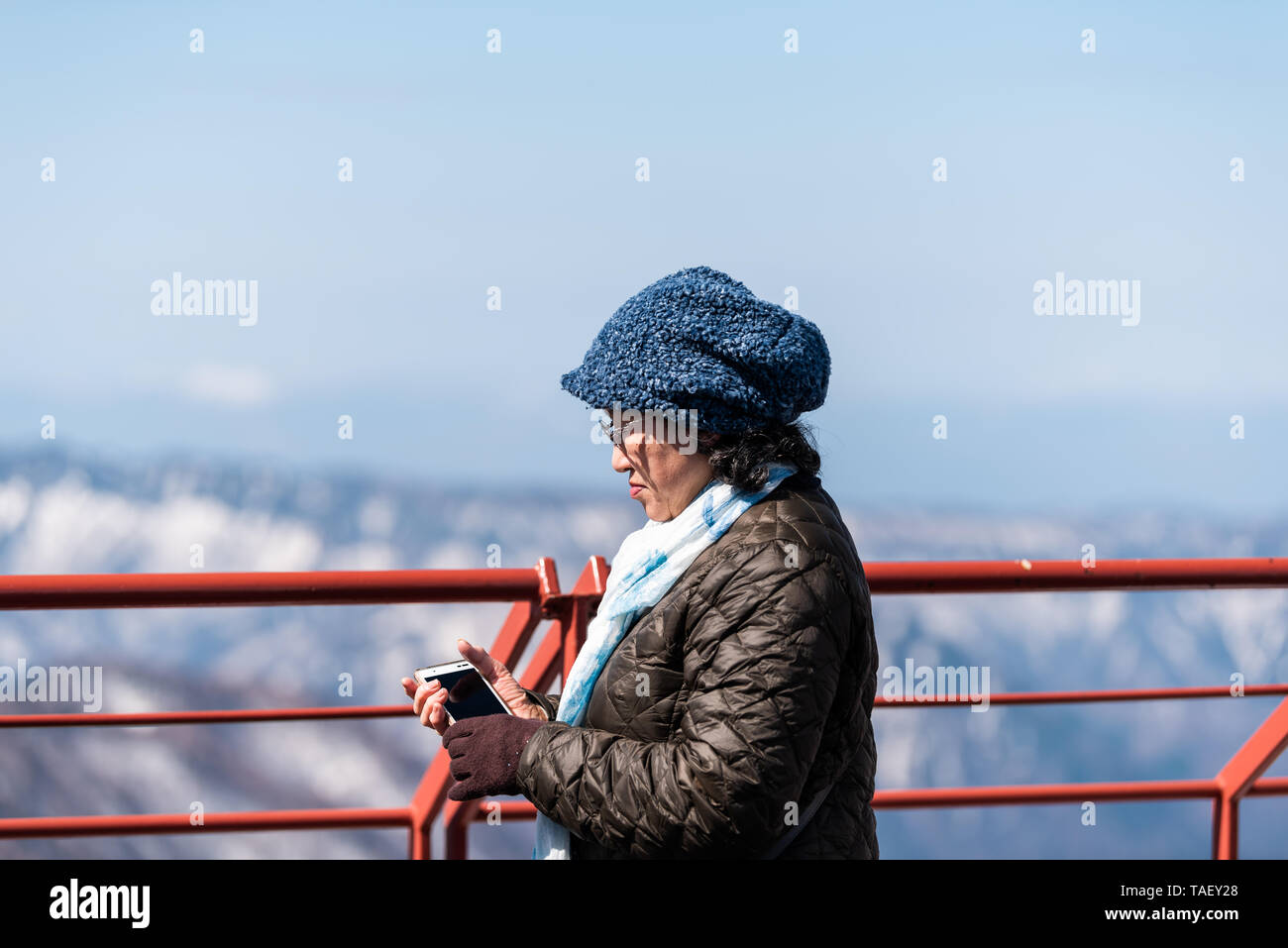 Takayama, Japan - April 8, 2019: Mountain snow in Okuhida villages ...
