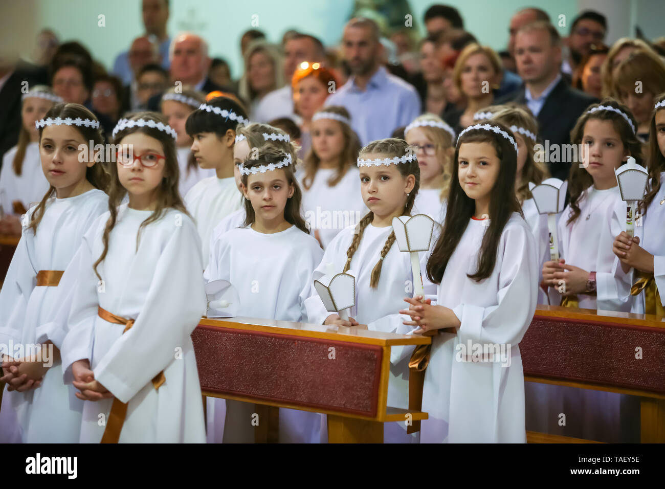 Group Of Girls Dressed For First Communion High Resolution Stock ...