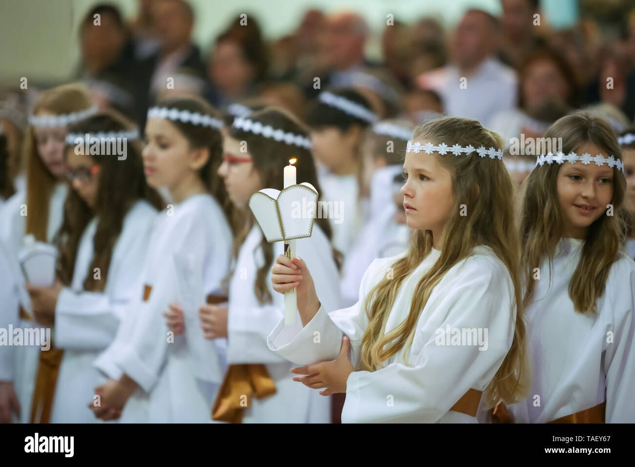 Group Of Girls Dressed For First Communion High Resolution Stock ...