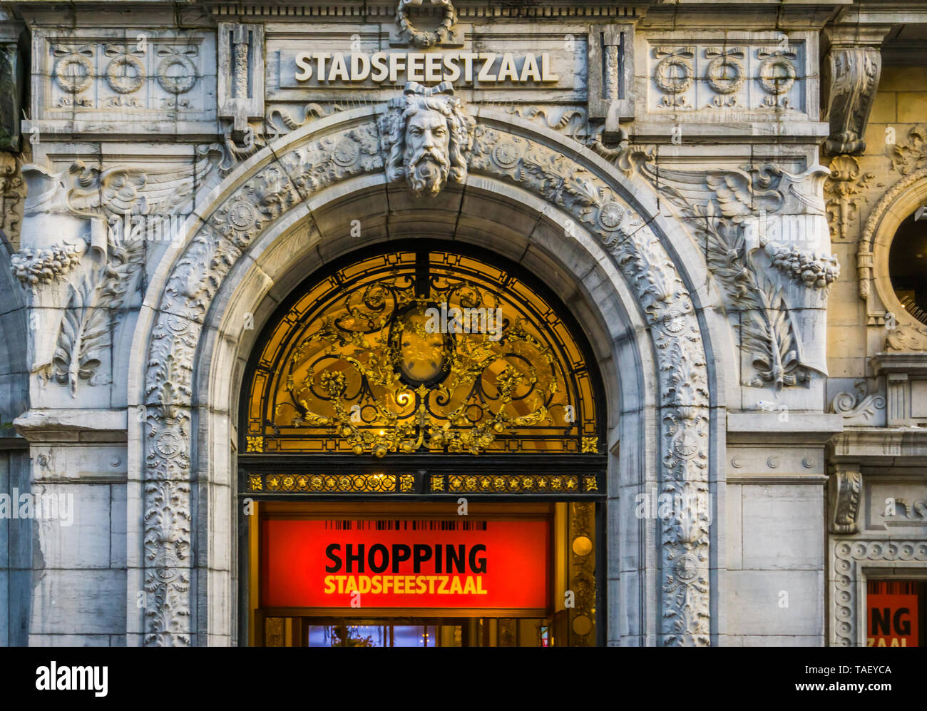 the sign of shopping center stadfeestzaal in antwerp city, popular ...