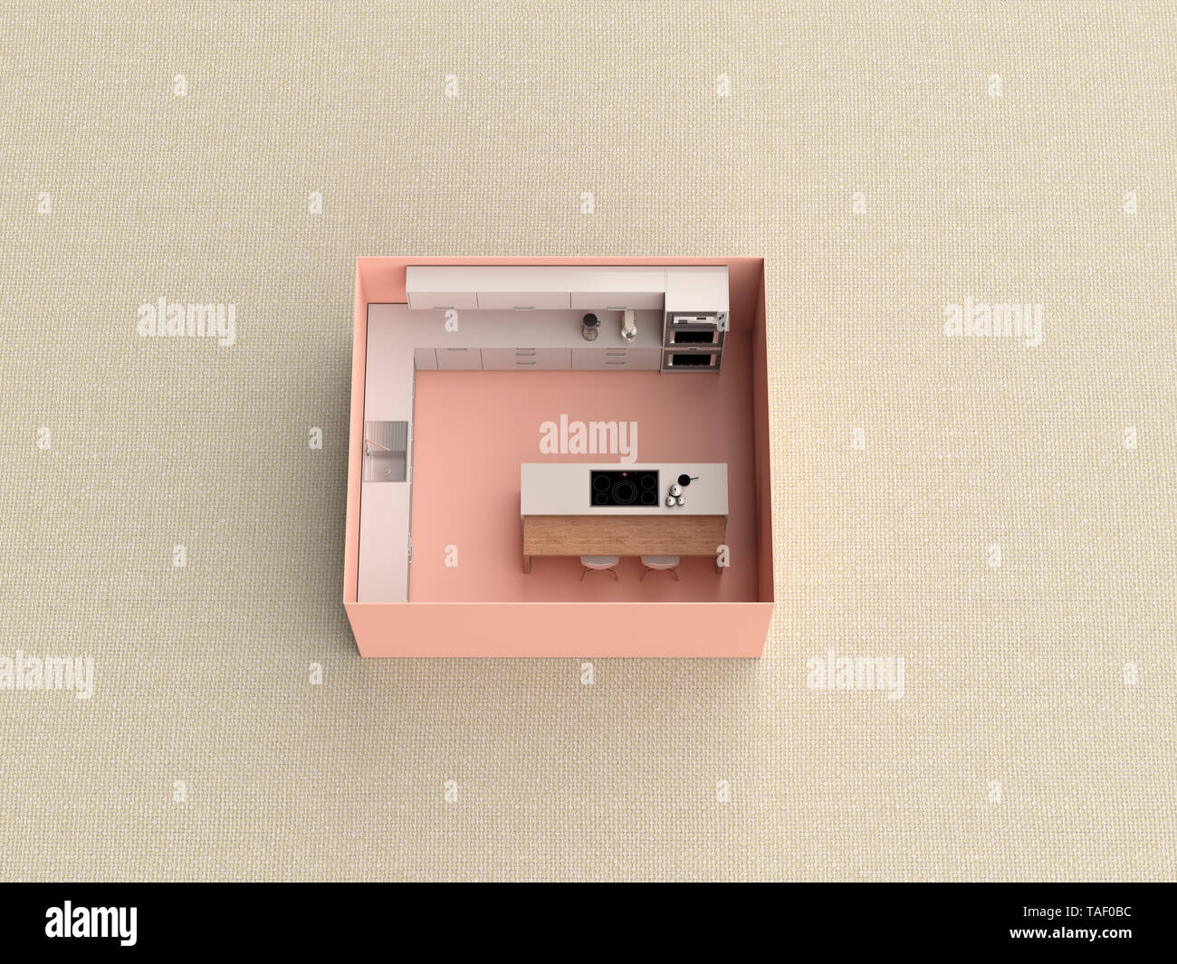 3D rendering, Miniature kitchen in a box Stock Photo - Alamy