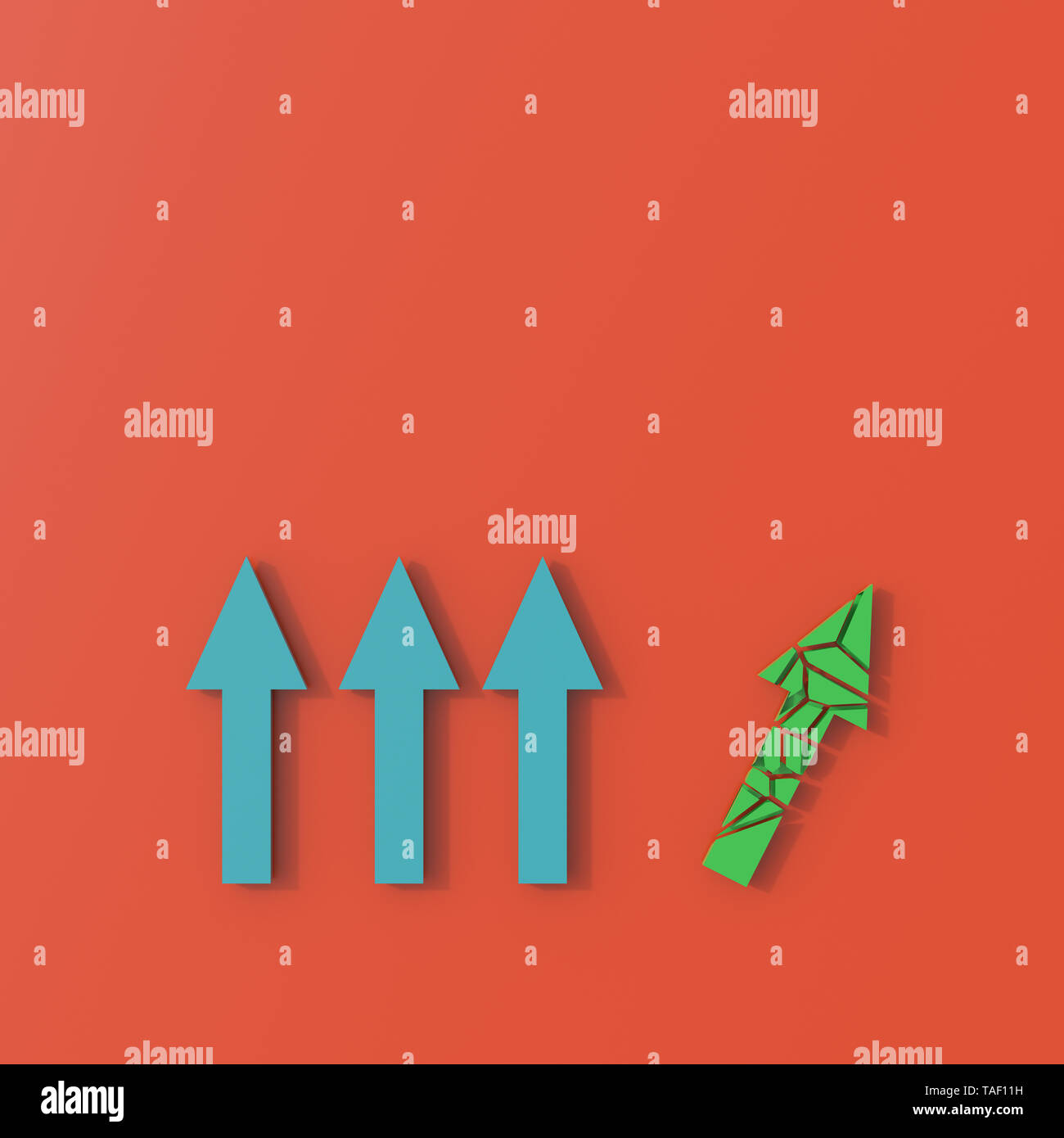 3D rendering, Arrow signs on red background, on moving away Stock Photo ...