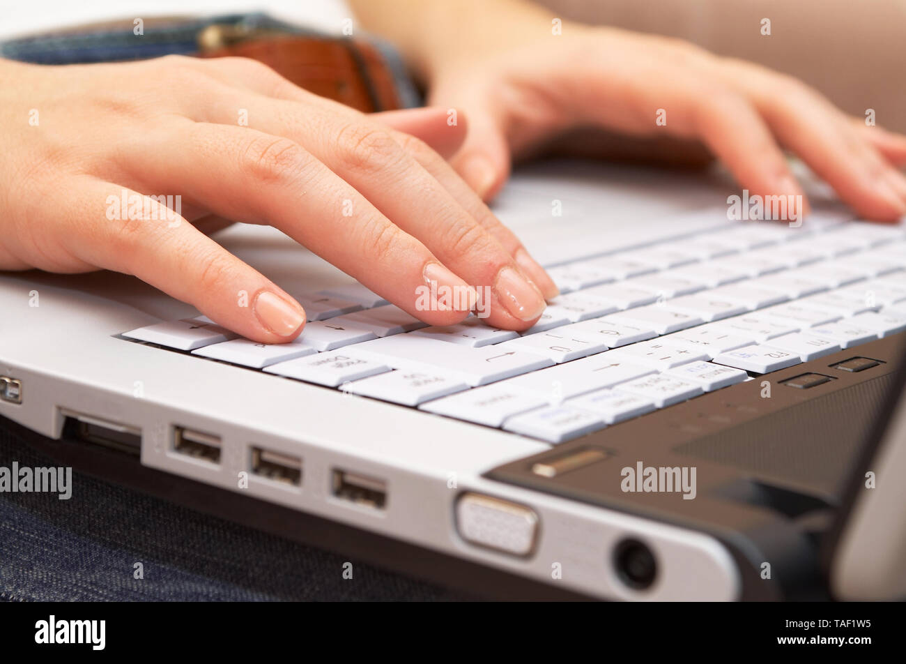 hands on laptop close up, shallow dof Stock Photo - Alamy