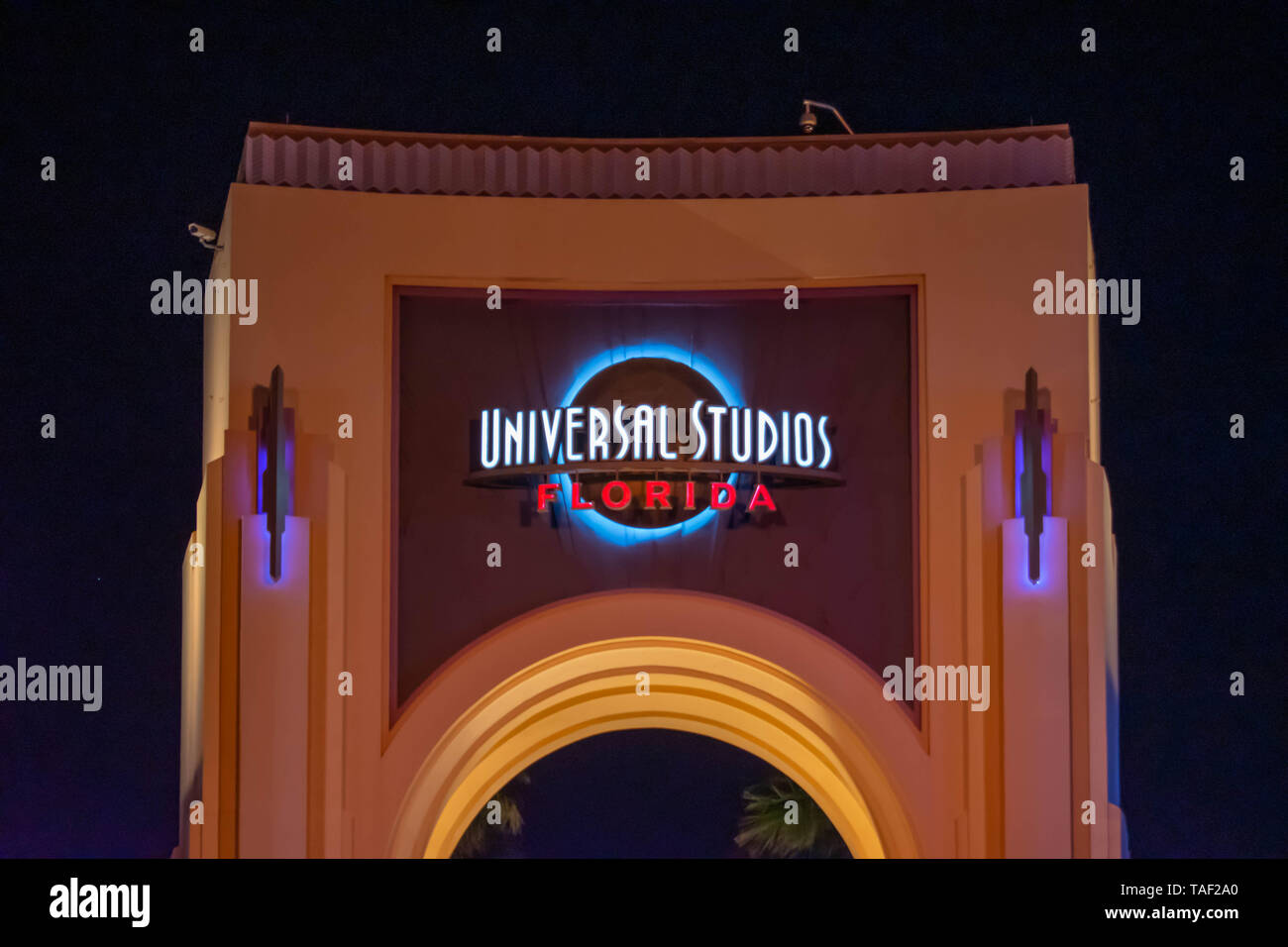 Orlando, Florida. May 21, 2019. Top view of Universal Studios arch at ...