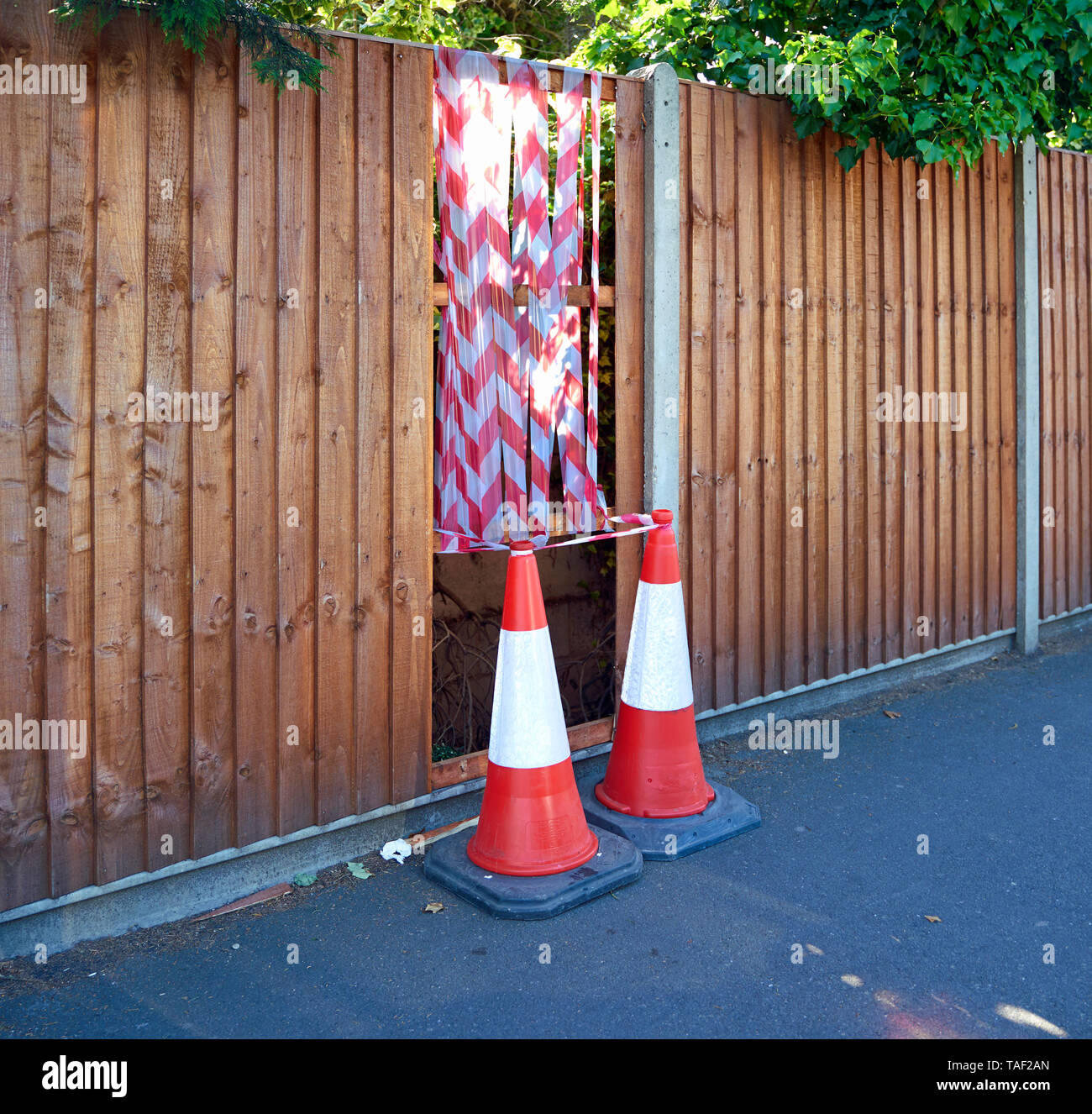 Two cones in front of fence Stock Photo - Alamy