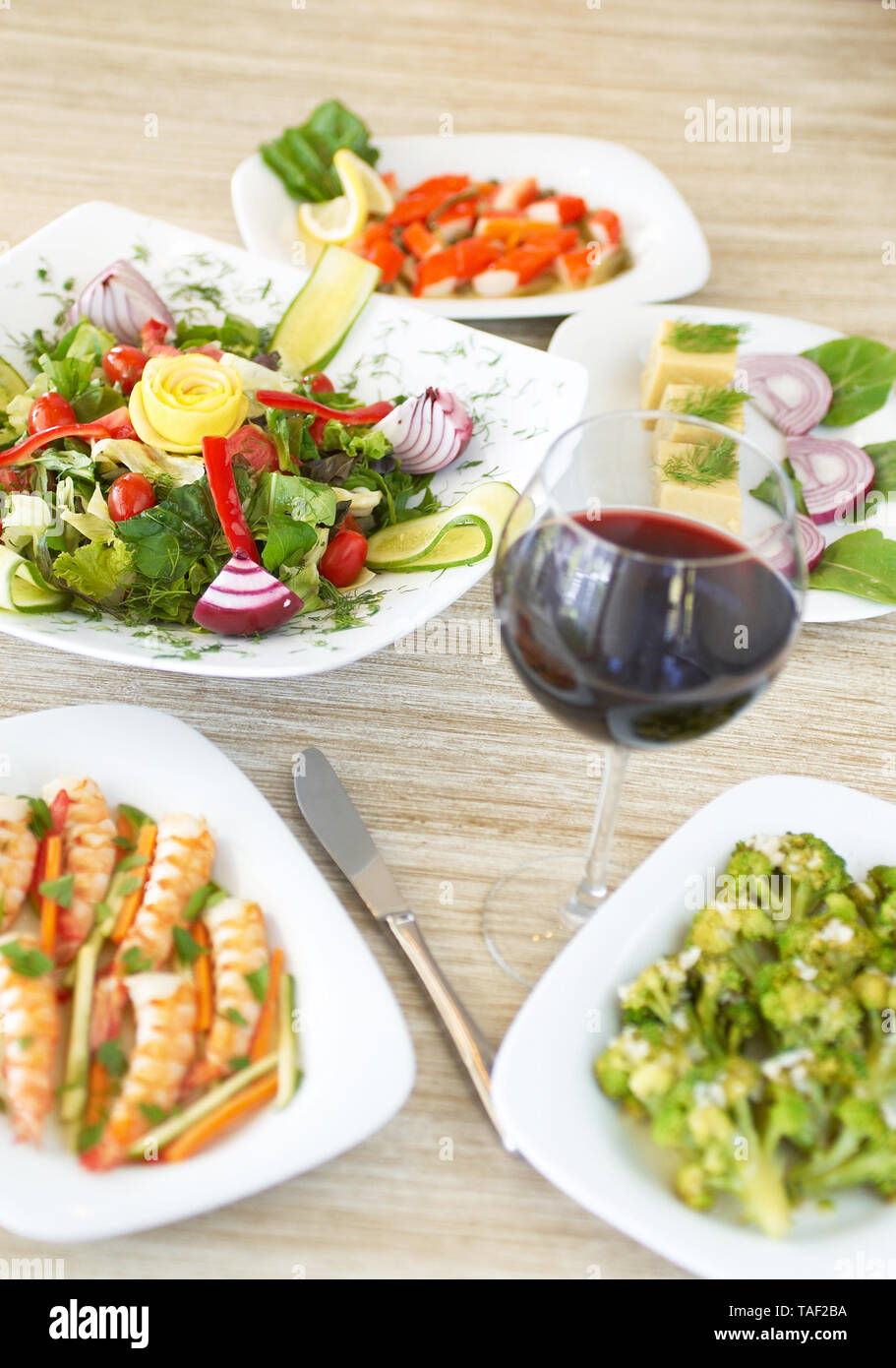 lots of different healthy food ready to eat at the restaurant Stock ...