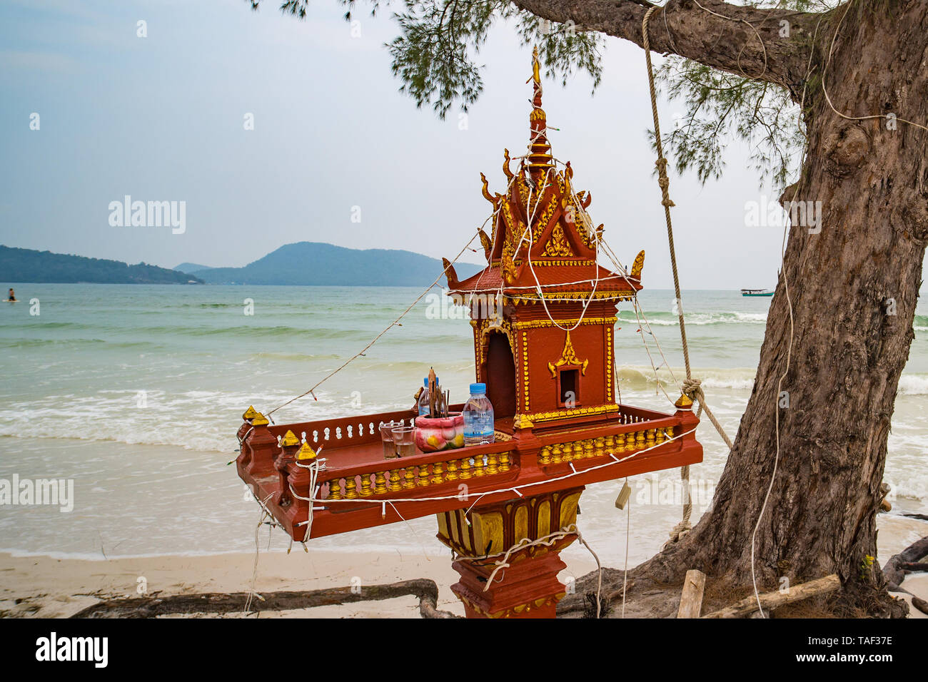 Altar on island and amazing view of the blue sea, Religious ...