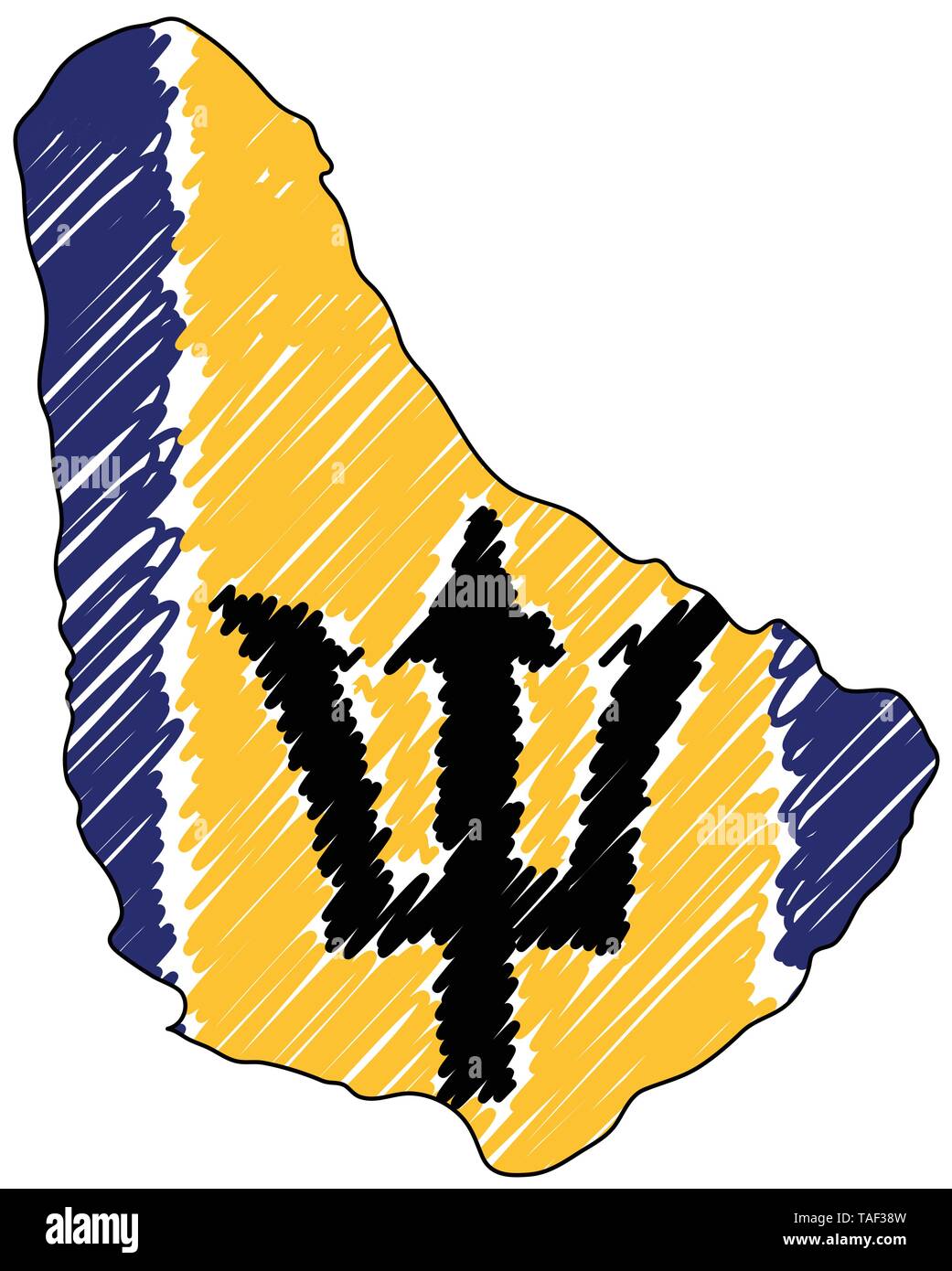 Barbados map hand drawn sketch. Vector concept illustration flag ...