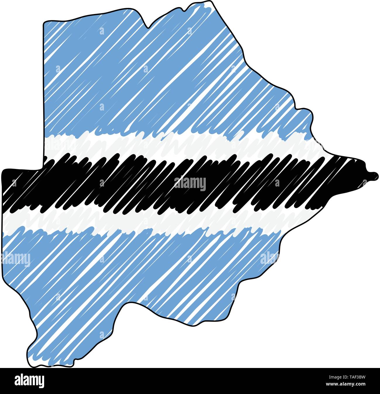 Botswana map hand drawn sketch. Vector concept illustration flag ...