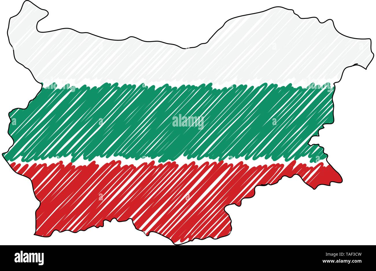 Bulgaria map hand drawn sketch. Vector concept illustration flag ...