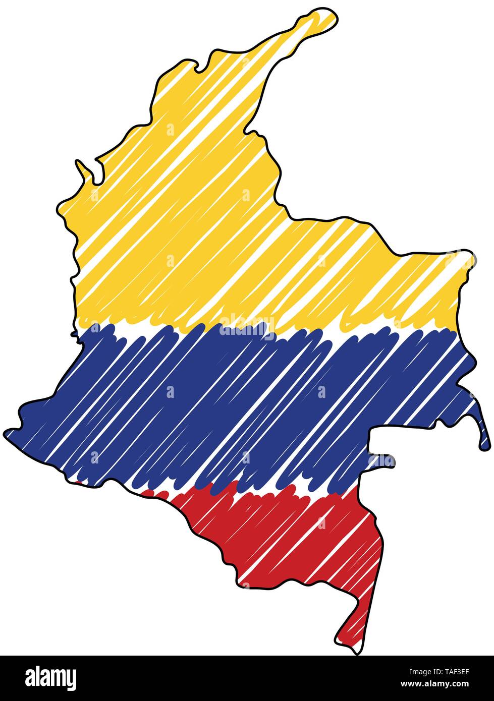 Colombia map hand drawn sketch. Vector concept illustration flag ...